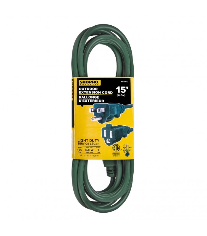 SHOPRO 15 ft. 16/3 Outdoor Extension Cord - Green - P010812